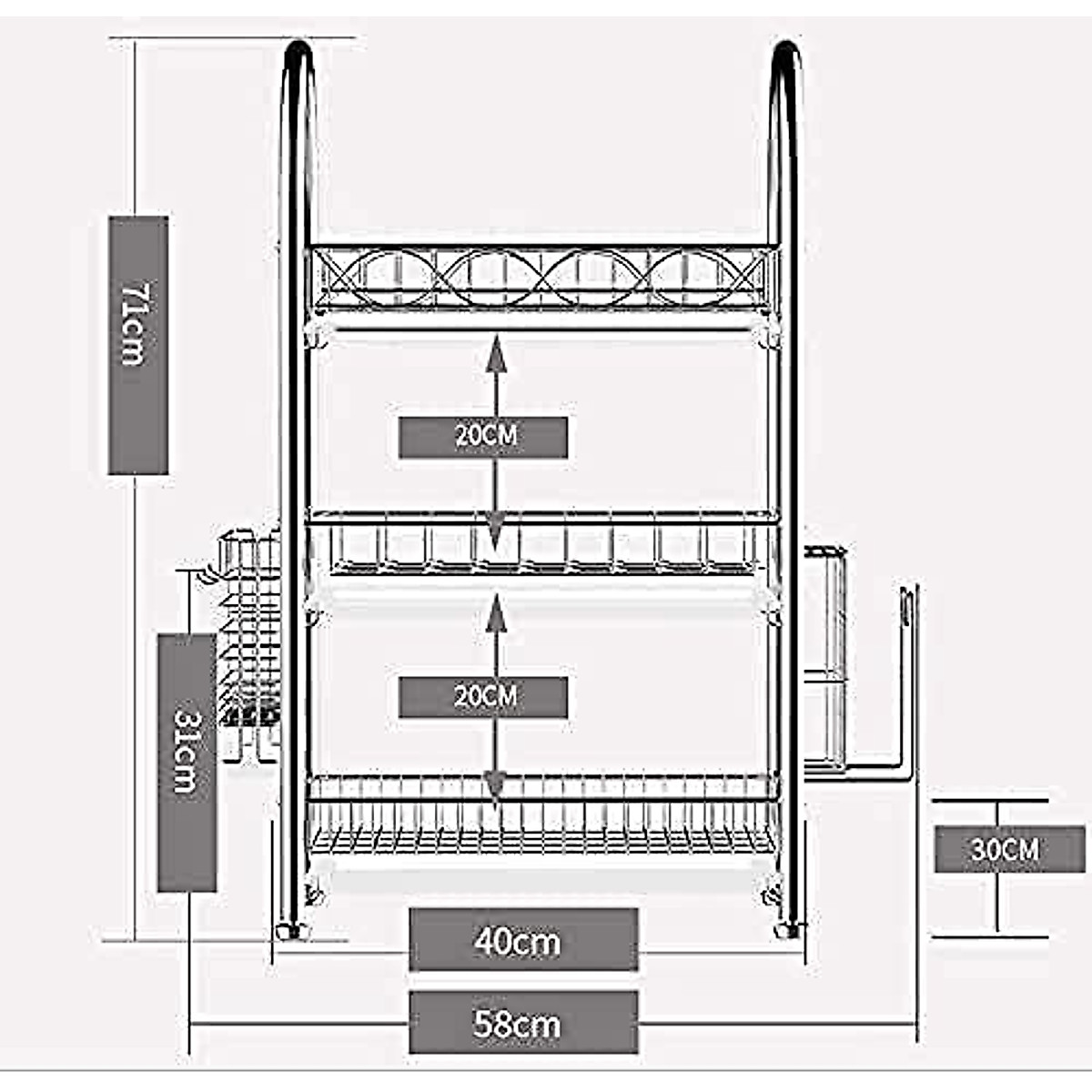 Plate Rack Dish Drainer Rack Drainer Holder Organization Shelf Kitchen Stainless Steel Utensil Chopping Board Holder with Drain Pan Plate Holder (Color : Silver, Size : 3-Tier)