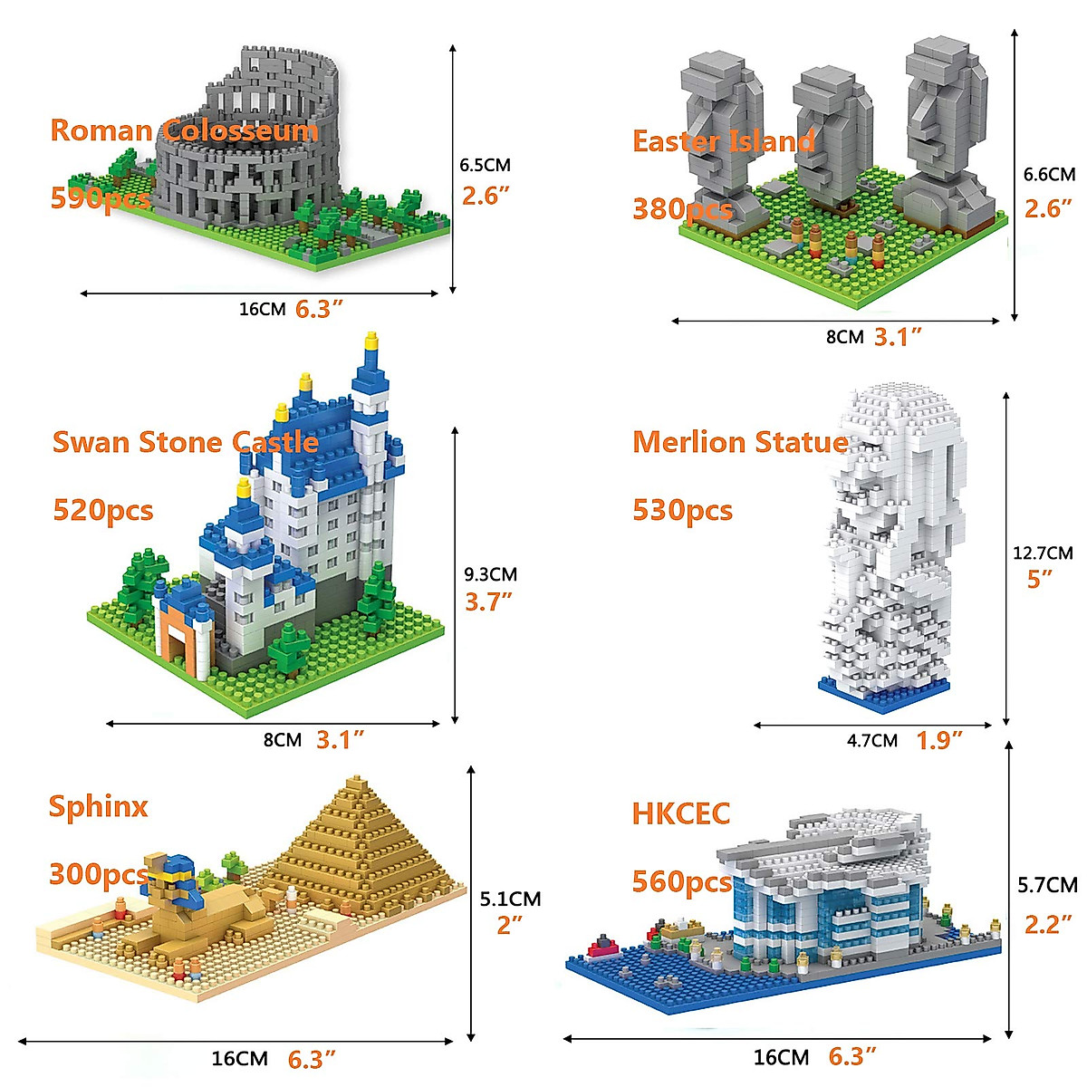 DoxiGlobal 10 in 1 Mini City Architecture Building Blocks Set Eiffel Tower/Taj Mahal/Big Ben/Leaning Tower of Pisa World Famous Collection Model KIts Construction Educational DIY Gift-4500pcs (10 Set)