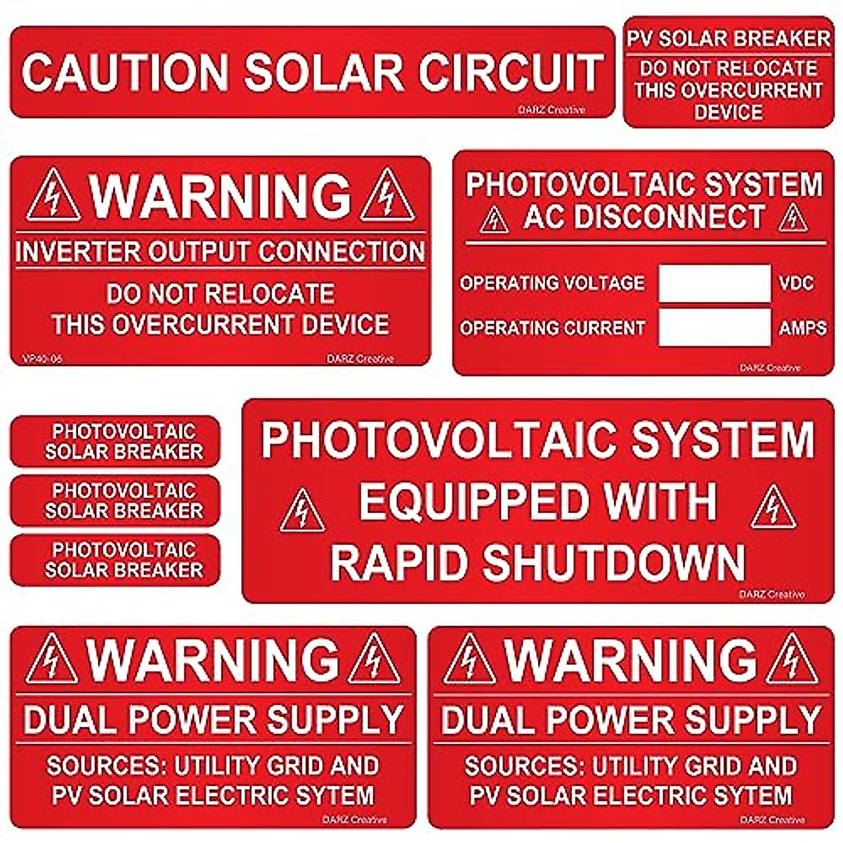 PV Solar System Install Label Kit | 40 Pack | 2020 | 2017 Photovoltaic Safety Labels | Electrical Panel Labels |Photovoltaic System Labels | Solar PV Safety Warning Pack