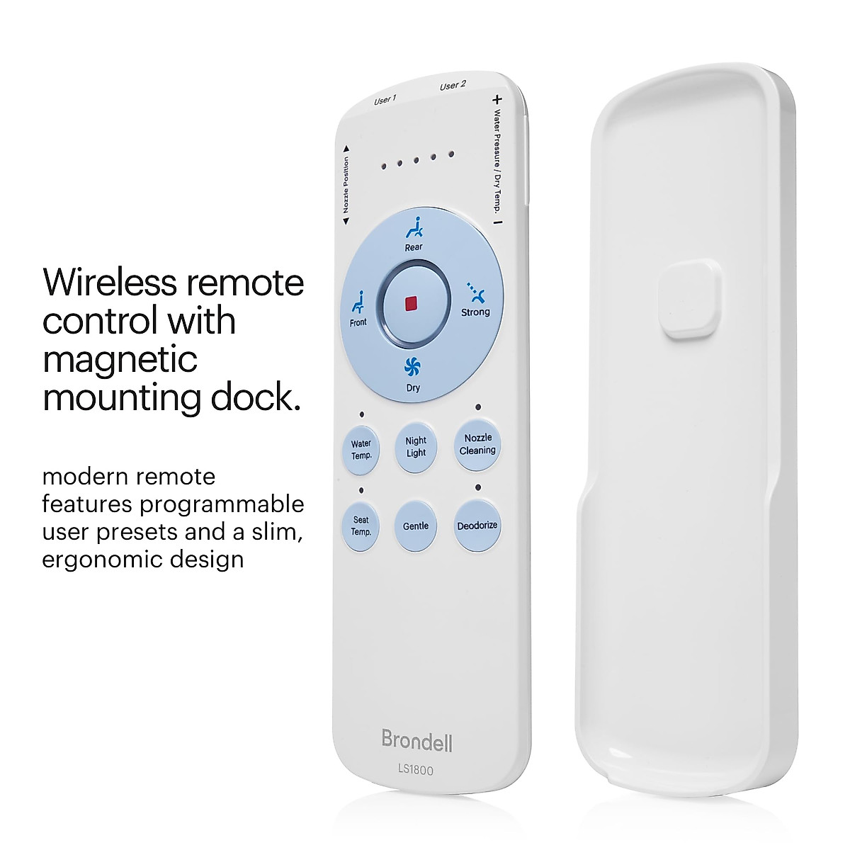 Brondell LS1800-RW Swash Electric Bidet Toilet Seat with Oscillating Stainless Steel Nozzle, Warm Air Dryer, Heated, Night Light, Gentle Close Lid, Thin Profile, Remote Control, Round