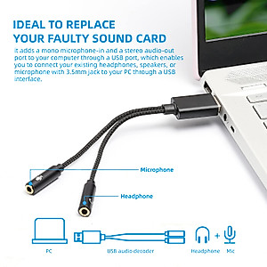 EBEETECH USB to Dual 3.5mm Audio Jack Adapter, Mic-Supported Headphone Adapter for Two Headphones, Speakers to Laptop, with 3-Pole 3.5mm Jack Audio Cables (20cm&100cm) [3 Pack], Black