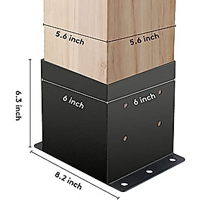 6x6 Post Base 2 Pcs, (Inner Size 5.6x5.6) Post Brackets Kit, Heavy Duty Black Metal Powder-Coated Post Anchor Outdoor Framing Module Fit for Support Deck Base Plate Pergola Brackets Fence Kit……