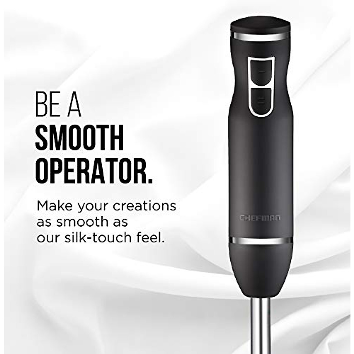 Chefman Immersion Stick Hand Blender with Stainless Steel Shaft & Blades Powerful Ice Crushing 2-Speed Control Handheld Mixer, Purees Smoothie, Sauces & Soups,300 Watts, Black