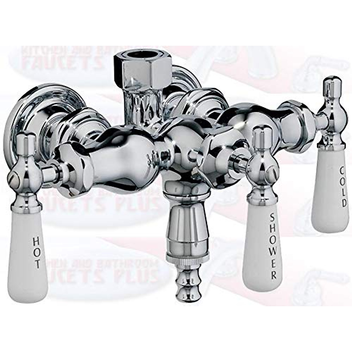 iDofas Chrome Clawfoot Tub Diverter Faucet with 3 Porcelain Lever Handles