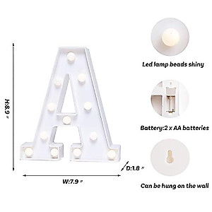 Foaky LED Letter Lights Sign Light Up Letters Sign for Night Light Wedding/Birthday Party Battery Powered Christmas Lamp Home Bar Decoration(A)