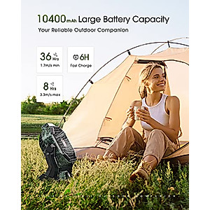 Camping Fan with LED Lantern, 10400mAh 8-Inch Rechargeable Outdoor Tent Fan, 270°Head Rotation, Stepless Speed and Quiet Battery Operated Personal USB Desk Fan for Camping, Office, Fishing, Travel