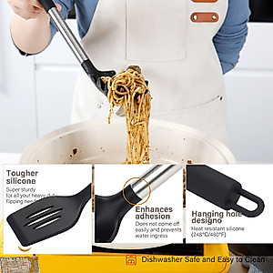 QMVESS Silicone Kitchen Utensil Set, 28 Pcs Non-Stick Cooking Utensils Set with Holder, Tongs, Spatula, Whisk, Measuring Cups and Spoons Set with Stainless Steel Handle Kitchen Gadgets (Black)