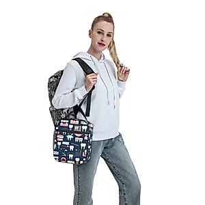 MZERSE Lunch Bag Tote Bag Lunch Organizer Lunch Holder Insulated Lunch Cooler Bag for Women/Men with bottle holder (Compatible With Teeth Dental Seamless Pattern)