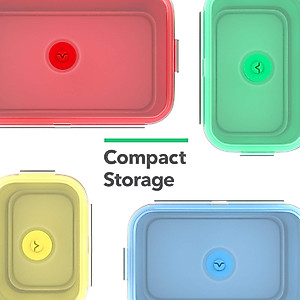 Vremi Silicone Food Storage Containers with BPA Free Airtight Plastic Lids - Set of 4 Small and Large Collapsible Meal Prep Container for Kitchen Lunch Boxes - Microwave and Freezer Safe