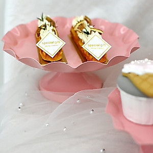 ATRDTO Set of 3 Pcs Wave Rim Cake Stands Iron Cake Holder Dessert Display Plate Serving Tray for Baby Shower Wedding Birthday Party (Pink)