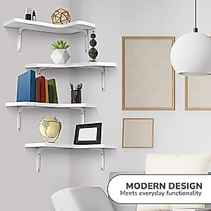 Géneric Set of 4 White Corner Shelves - Corner Floating Shelves - Corner Shelf Wall Mount - Hanging Corner Shelf for Living Room Kitchen Bathroom Bedroom