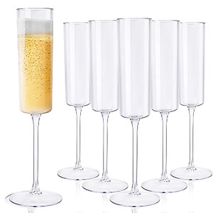 Nervure 24 Pack Plastic Champagne Flutes - 6 Oz Clear Disposable Champagne Flutes - Square Plastic Toasting Glasses for Party Birthday Anniversary Wedding