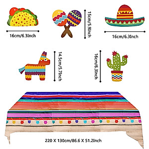 Recosis Fiesta Party Decorations, Multicoloured Tablecover Paper Fans Pompoms Decorations Mexicano Plastic Papel Picado Banner for Fiesta Mexican Cinco De Mayo Taco Birthday Party Supplies