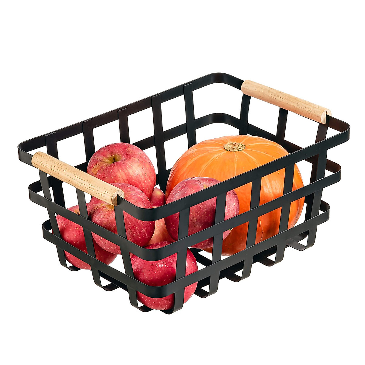 Black Farmhouse Baskets Pantry Baskets with Wooden Handles Storage Organizer Farmhouse Baskets, Freezer Baskets Household Refrigerator for Cabinets, Pantry, Closets, Bedrooms, kitchen