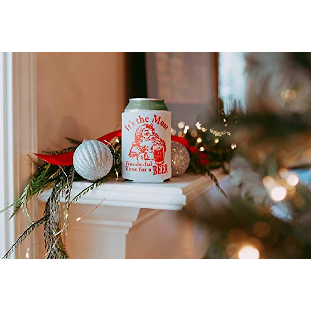Funny Christmas Santa Beer Can Cooler Stocking Stuffer Party Favor Gift for Men Adult- Set of 2 (Its the Most Wonderful Time for a Beer)