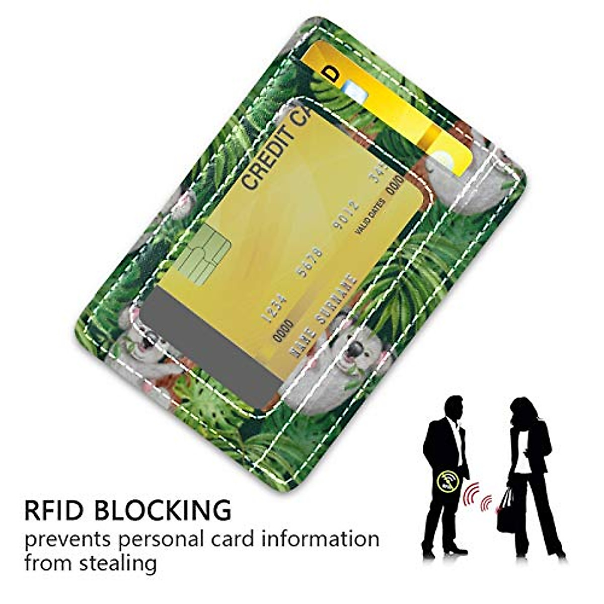 Linomo Thin leather Card Holder and Money Clip Tropical Palm Leaves Koala Wallet RFID Blocking for Men & Women