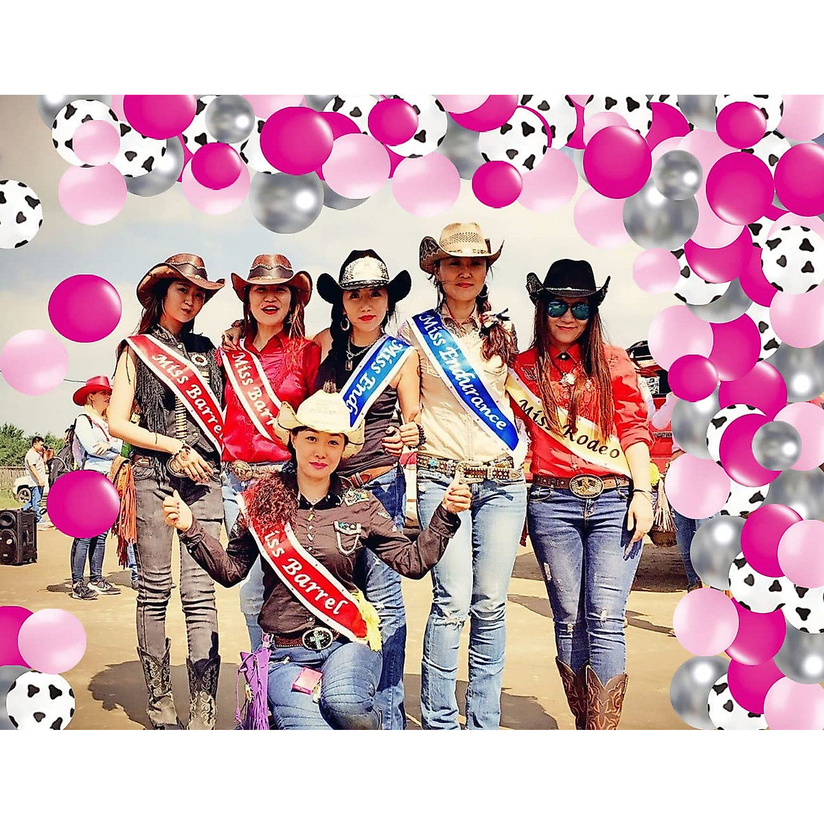 Cow Balloon Garland Arch Kit - 125Pieces Rose Red Light Pink Metallic Silver Balloons for Western Cowgirls Birthday Wedding Last Rodeo Bachelorette Bride Shower to be Party Decorations