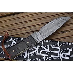 Perkin Handmade Damascus Steel Knife - Hunting Knife - Ram's Horn Handle- Full Tang - Amazing Value