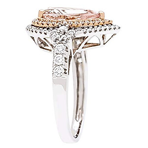 Gin & Grace 14K Two Tone Gold Genuine Morganite Ring with Diamonds for women | Ethically, authentically & organically sourced (Pear-cut) shaped Morganite hand-crafted jewelry for her |