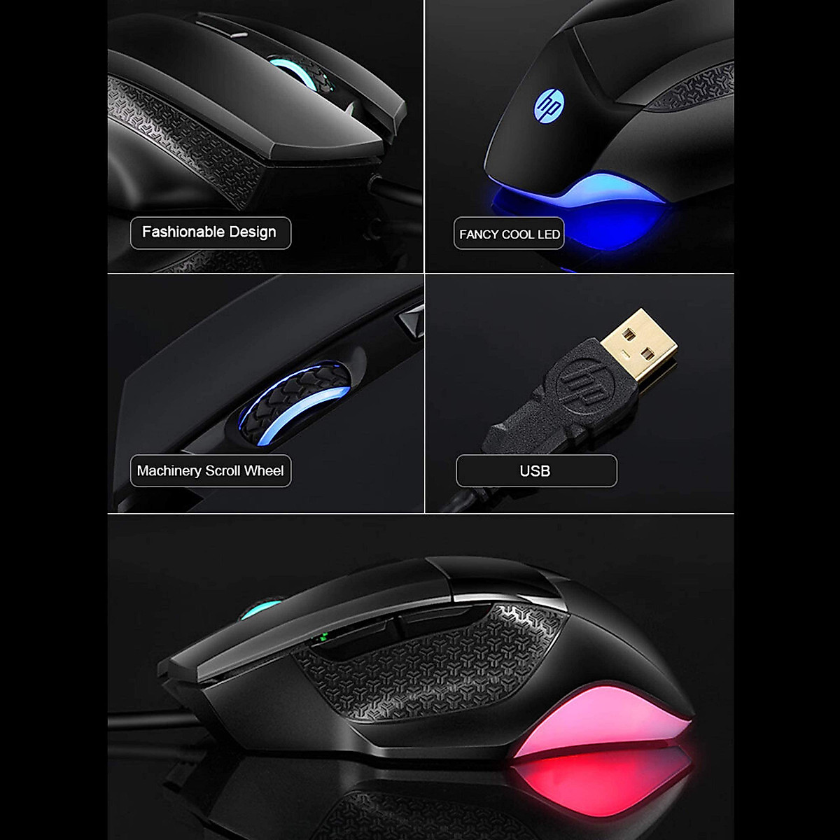 H P USB Gaming Mouse for E-Sports Gaming Adjustable DPI, Wired Backlit G200 Mouse