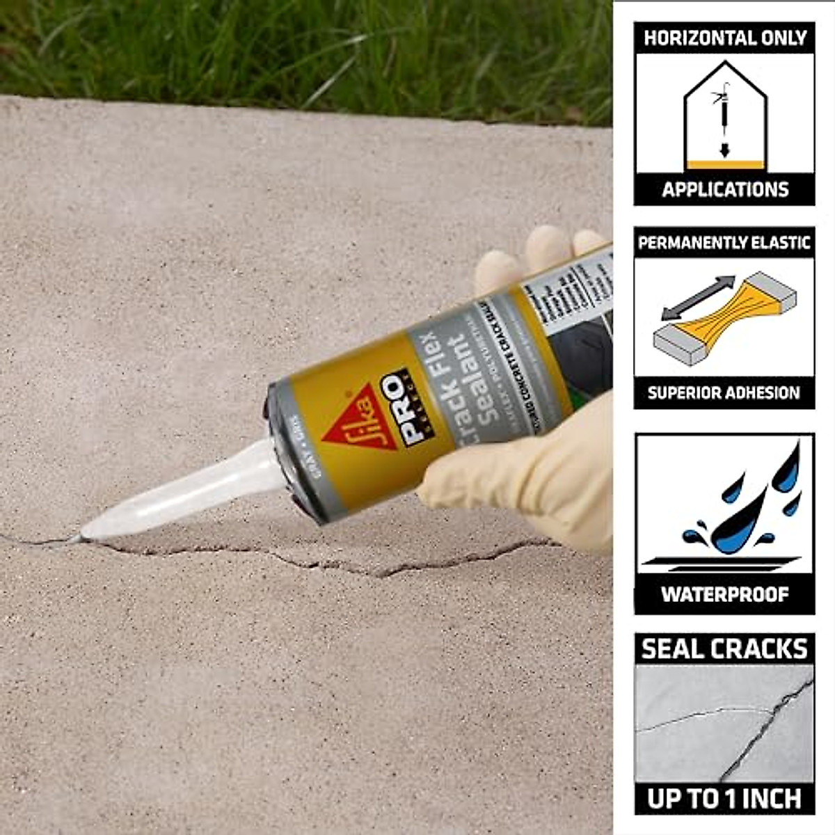 Sikaflex Crack Flex Sealant, Gray, High performance, textured polyurethane sealant, self-leveling, sealant for sealing horizontal cracks, 10,1 fl. Oz