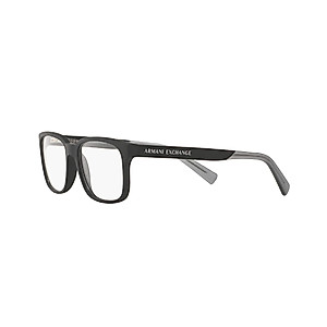 A|X ARMANI EXCHANGE Men's AX3029 Square Prescription Eyeglass Frames, Matte Black/Demo Lens, 54 mm