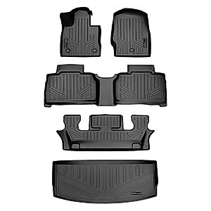 SMARTLINER Floor Mats 3 Rows - Cargo Liner Behind 3rd Row Set Black Compatible with 2020-2023 Explorer Only Fits 6 Passenger Models W/Bucket Seat