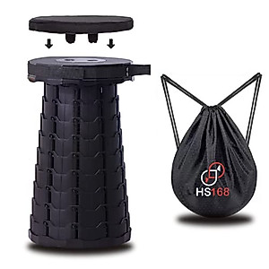 HS168 Upgraded Retractable Folding Stool, Collapsible Portable Stool with Seat Cushion & Nylon Bag, Camping Retractable Foldable Stool with Adjustable Height Telescopic Stool