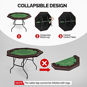 PEXMOR Foldable Poker Table, 8 Player Octagonal Folding Texas Holdem Blackjack Table w/Casino-Grade Felt, Water-Resistant Cushioned Rail, 8 Cup Holders, Portable Collapsible Legs Casino Game Table