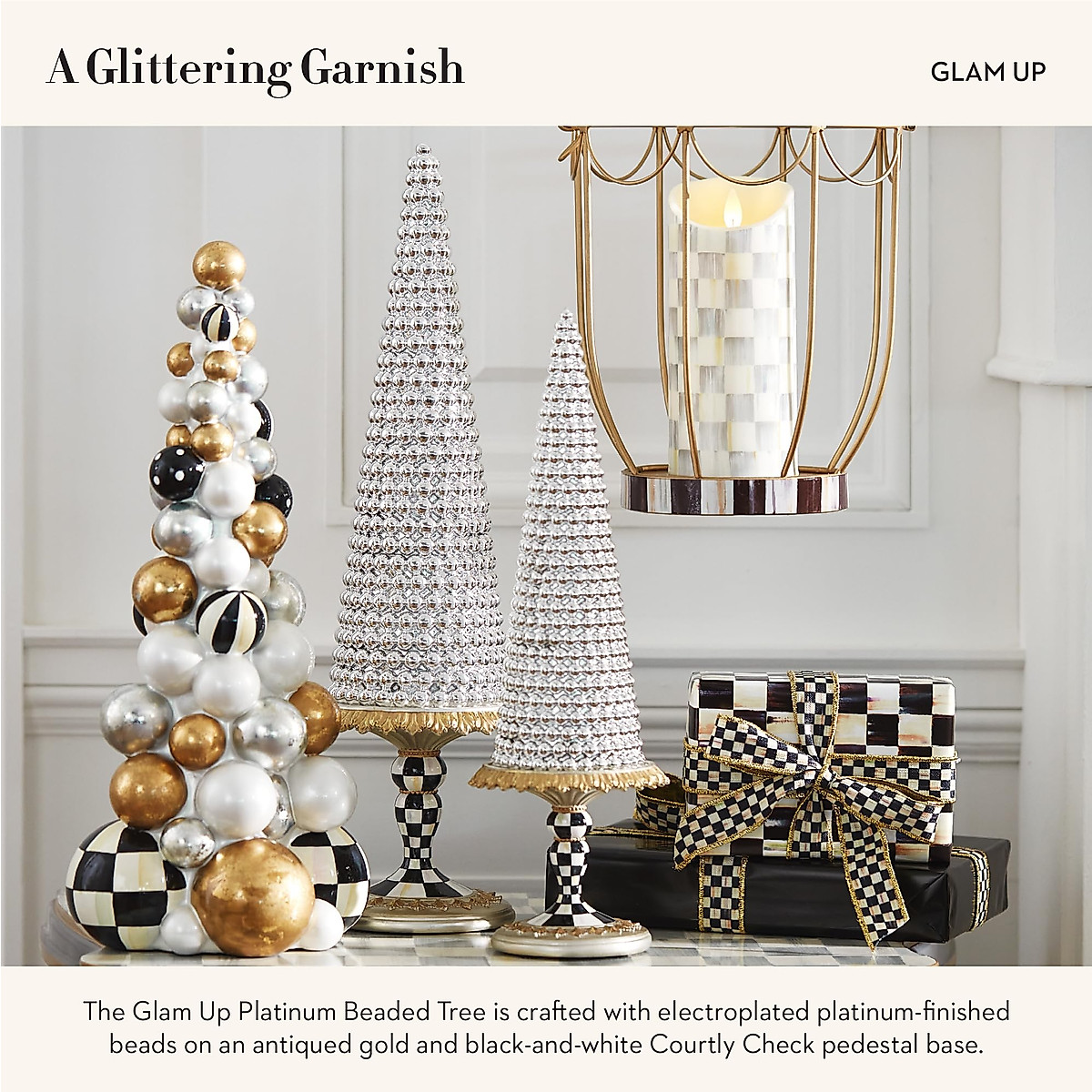 MACKENZIE-CHILDS Beaded Tabletop Christmas Tree, Christmas Decor, Glam Up Platinum