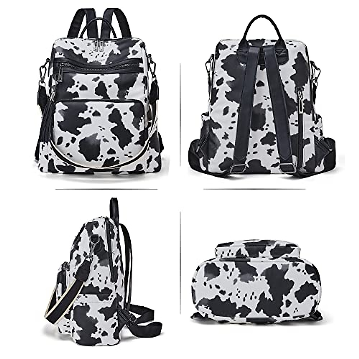 OPAGE Leather Backpack Purse for Women Fashion Tassel Ladies Shoulder Bags Designer Large Backpack Travel Bag