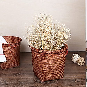TOYANDONA Office Wastebasket 1pcs Woven Waste Basket, Round Wicker Waste Paper Bin Rubbish Basket for Bedroom Bathroom Offices or Home, S Waste Basket