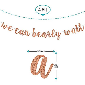 Ferastar We Can Bearly Wait Banner, Baby Shower Banner, Baby Bear Themed Baby Shower Gender Reveal Party Decoration Supply Rose Gold Glitter