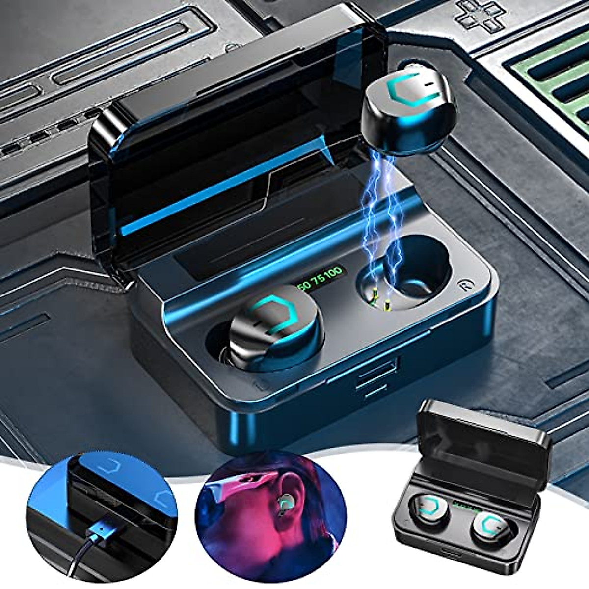 MIANHT Fingerprint Control Wireless Earbuds Bluetooth Headphones in Ear with Bluetooth 5.2 Deep Bass LED Display IPX7 Waterproof Earbuds for Sport and Work