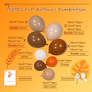 Fall Balloon Garland Arch Kit-152PCS Burnt Orange Balloons Double Stuffed Balloons, Cream Peach Apricot Terracotta Latex Balloon, for Birthday Party, Baby Bridal Shower, Wedding Decorations