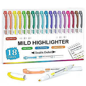 Highlighters, 18 Colors Pastel Highlighter Pens Assorted Colors, Dual Tip Mild Color Highlighter Markers, Perfect for Teens, Kids and Adults Coloring, Underlining, Highlighting by Shuttle Art