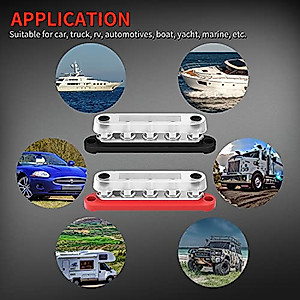 DaierTek 12V Power Distribution Block 5 x 5/16" (M8) Terminal Studs 12V Bus Bar with Cover Max 300V AC 48V DC Positive & Negative Battery Distribution Block for Automotive Car Boat
