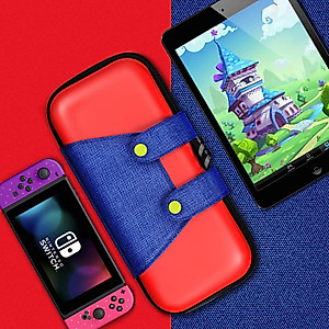 TNP Travel Case for Nintendo Switch Mario Theme Portable Travel Carry Hard Shell EVA Material Pouch Traveler Deluxe Cover with Strap Handle for Switch Console, Joy Con Controller, Game Card Holders