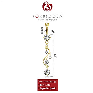 Forbidden Body Jewelry 14kt Gold Plated Surgical Steel Fancy CZ Crystal Vine Drop Multi Gem Dangle Belly Button Ring