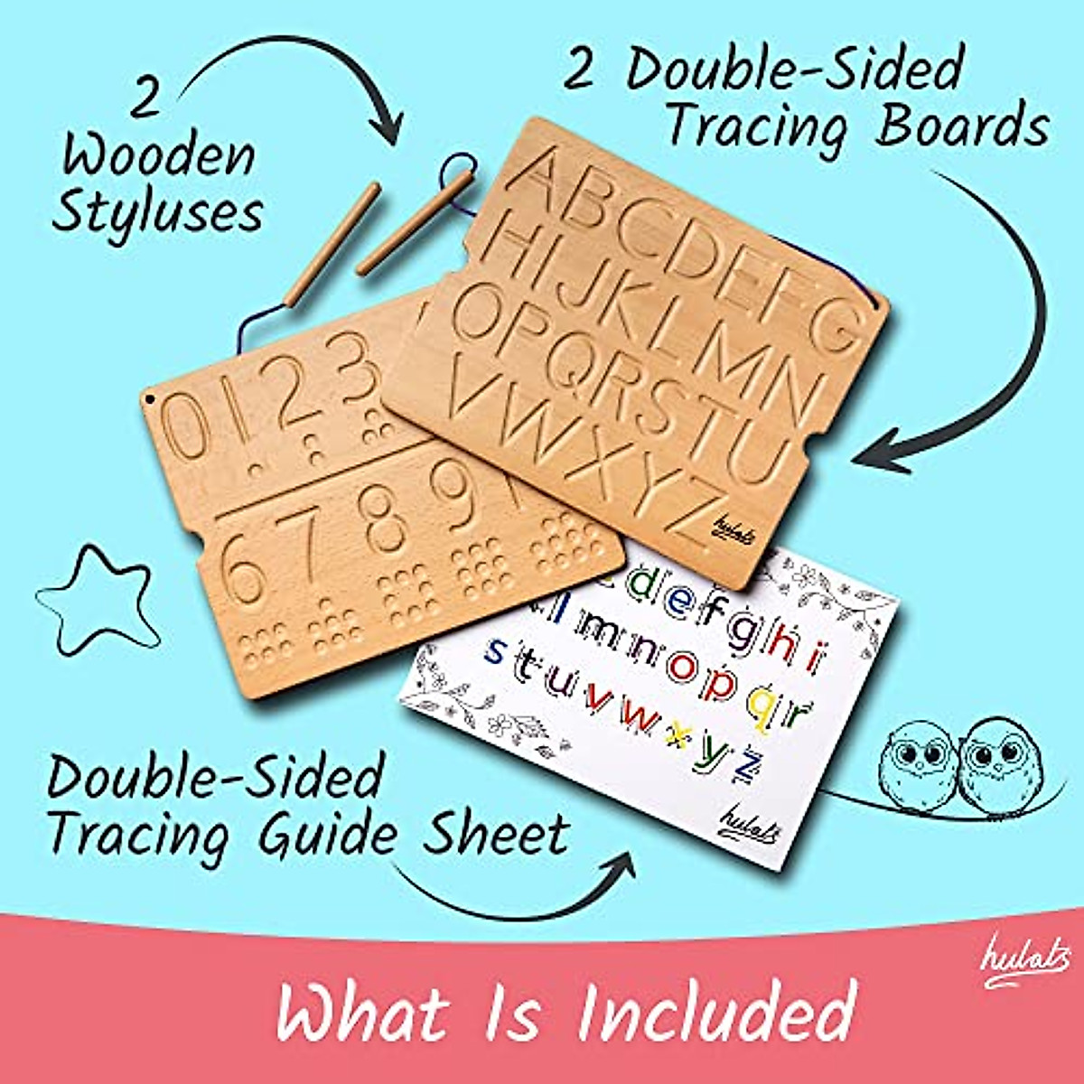 Hulats Learn to Write - Number & Letter Tracing Boards for Kids Ages 3-5 - Wooden Alphabet Learning Montessori Toys 3+ Year Old Toddler Writing Tools Beginner Homeschool Preschool Classroom Must Haves