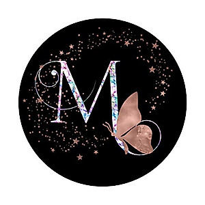 Letter M Initial Rainbow Watercolor Butterfly Monogram PopSockets Swappable PopGrip