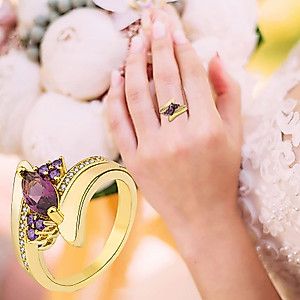 AIMAOMI Women CZ Simulated Diamond Ring Inlaid Zircon Engagement Ring Wedding Band for Bride Elegant Jewelry (Purple, 6)