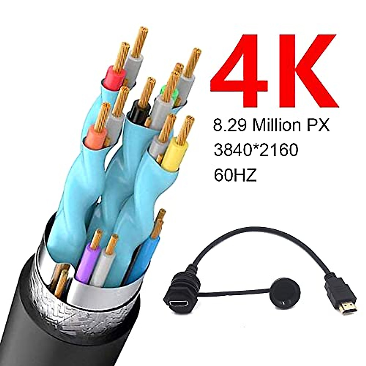 Kework 0.3 Meter HDMI Version 2.0 Mount Cable, HDMI Male to Female Flush Panel Mount Extension HD Cord for Car Truck Boat Motorcycle Dashboard, 4K2K & 60 HZ (HDMI Mount)