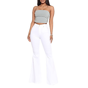 Women's Bell Bottom Jeans for Women High Waisted Flare Jeans Womens Ripped Stretchy Bell Bottoms Pants(White, US 12)