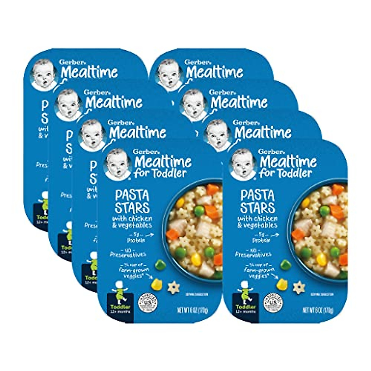 Gerber Mealtime for Toddler Pasta Stars with Chicken & Vegetables, Toddler Meal Made with No Preservatives, Just Heat & Serve, 6-Ounce Tray (Pack of 8)