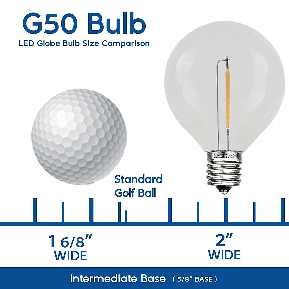 Novelty Lights Incandescent G50 Globe Replacement Bulbs - Outdoor Individual Bulbs For Events, Holiday Parties, Patios, And More - E17/C9 Intermediate Base, 7 Watt Lights (Clear, 25 Pack)