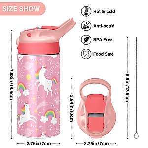 GOODOLD Unicorn Rainbow Pink Kids Water Bottle, Insulated Stainless Steel Water Bottles with Straw Lid, 12 oz BPA-Free Leakproof Duck Mouth Thermos for Boys Girls