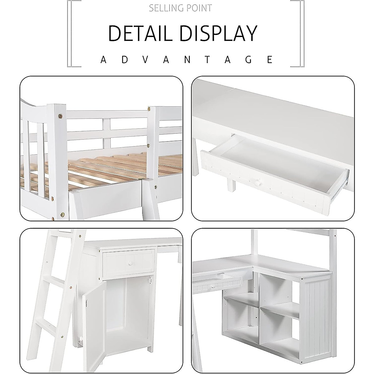 Harper & Bright Designs Twin Size Loft Bed with Desk, Wood Loft Bed Twin with Drawers, Cabinet, Shelves, Kids Loft Twin Bed with Desk and Storage for Girls Boys Teens,No Box Spring Needed,White