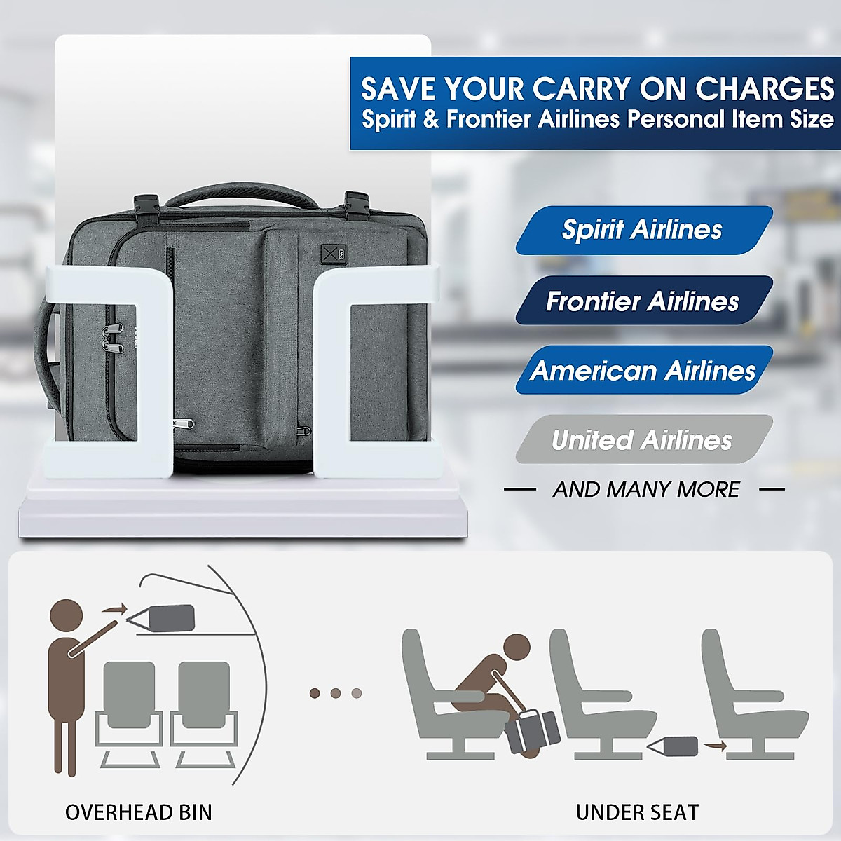 WANDF Travel Backpack For Spirit Airlines Personal Item Bag 18x14x8 with Wet Pocket, 17 Inch Laptop Backpack for Men Women（Grey）