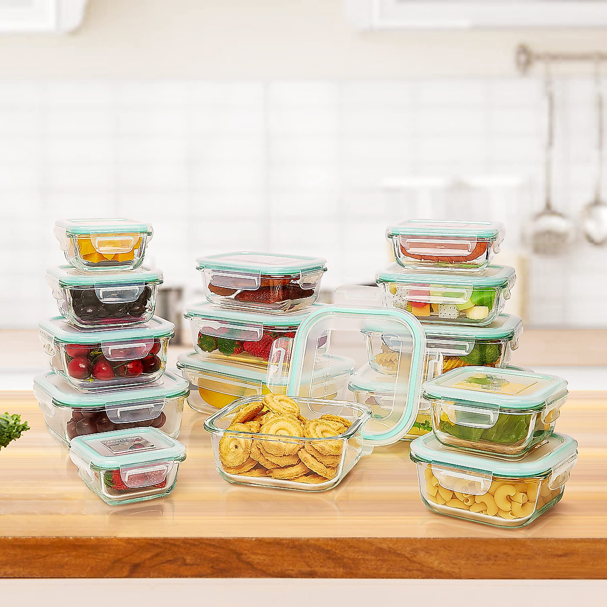 Vtopmart 15 Pack Glass Food Storage Containers, Meal Prep Containers, Airtight Glass Bento Boxes with Leak Proof Locking Lids, for Microwave, Oven, Freezer and Dishwasher